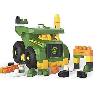 Mega BLOKS John Deere Toddler Building Blocks Toy Set, Dump Truck with 25 Pieces and Storage, 1 Figure, Green, Ages 1+ Years
