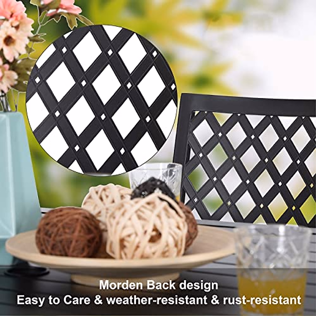 MFSTUDIO Black Metal Patio Stacking Chairs Wave Back Indoor Outdoor Dining Set Wrought Iron Chair with Arm, Set of 2