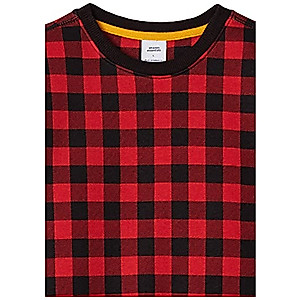 Amazon Essentials Boys' Fleece Crew-Neck Sweatshirts, Red, Buffalo Plaid, Medium