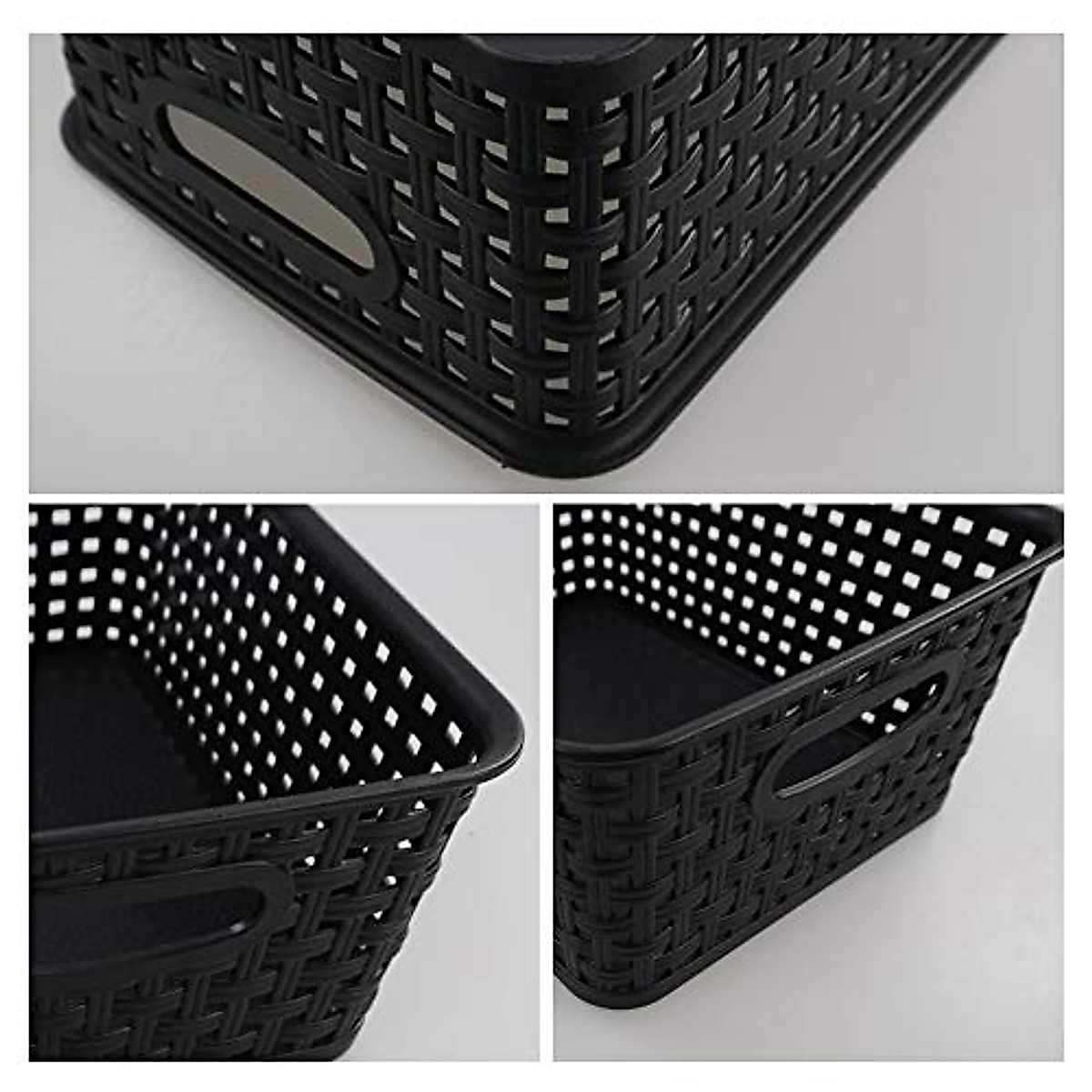 Leendines 6 Packs Black Small Baskets, Plastic Weave Storage Baskets