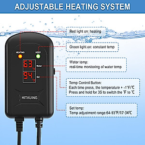 HiTauing Aquarium Heater, 500W Fish Tank Heater with LED Digital Display & 5 Safety Protection, Submersible Aquarium Heater with 2 Suction Cup and 8.2Ft Cord for 75-120 Gallon Fish Tank.