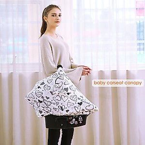 Baby Car Seat Covers, Carseat Canopy, Boys Girls Privacy Breastfeeding Cover (Grey Heart)