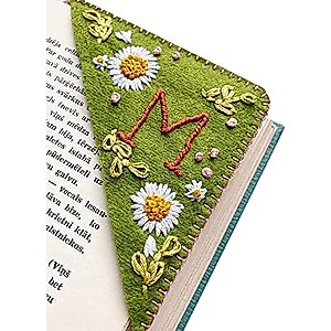 LSVJS NMW Personalized Hand Embroidered Corner Bookmark, Hand Stitched Felt Corner Letter Bookmark, Felt Triangle Bookmark, Suitable for Most Books