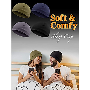 4 Pieces Men Skull Caps Soft Cotton Beanie Hats Stretchy Helmet Liner Multifunctional Headwear for Men Women (Black, Gray, Army Green, Navy Blue,Solid Style)