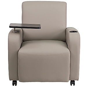 Flash Furniture George Gray LeatherSoft Guest Chair with Tablet Arm, Front Wheel Casters and Cup Holder