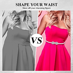 KALIONE Women's Skinny Rhinestone Belt, Elastic Waistband Metal Waist Belt Silver Thin Crystal Rope Belt Stretch Spring Chain Belt for Women Girls Dresses Jeans