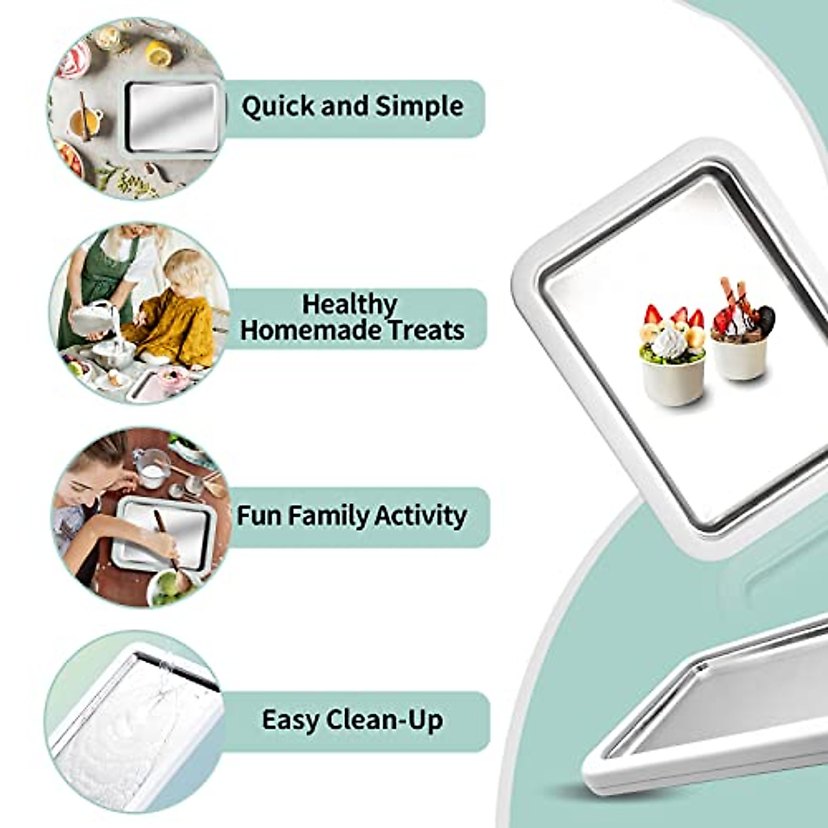 Instant Ice Cream Maker, Rolled Ice Cream Maker, Instant Gelato Pan/Roll, Homemade DIY Ice Cream for Fun Parent-Child Activities for Families Mint Green