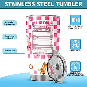 JENOIS Cool Moms Nutrition Facts, Tumbler 20 Oz With Lid And Straw, Mom Simply Checkered Simple Handle Stainless Women Water Funny Mama Day Steel Hot, Cool Moms Club Gifts