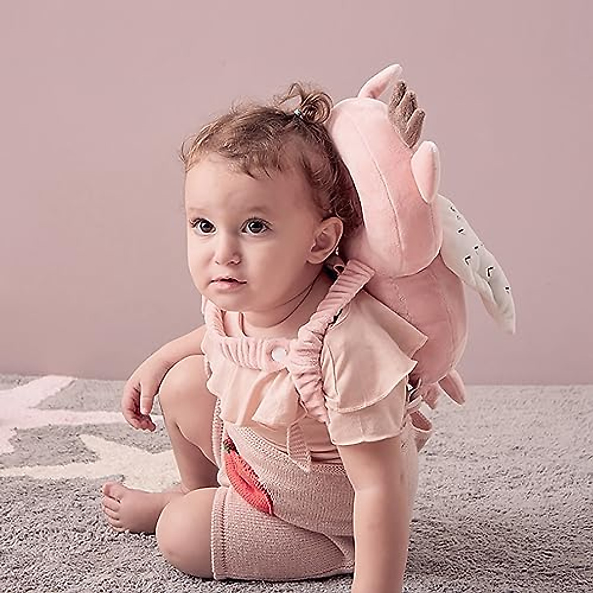 Bebamour Baby Walkers Protective Toddler Adjustable Baby Head Protection Safety Pad Backpack Wear for Crawling (Pink-Pig, Pig)