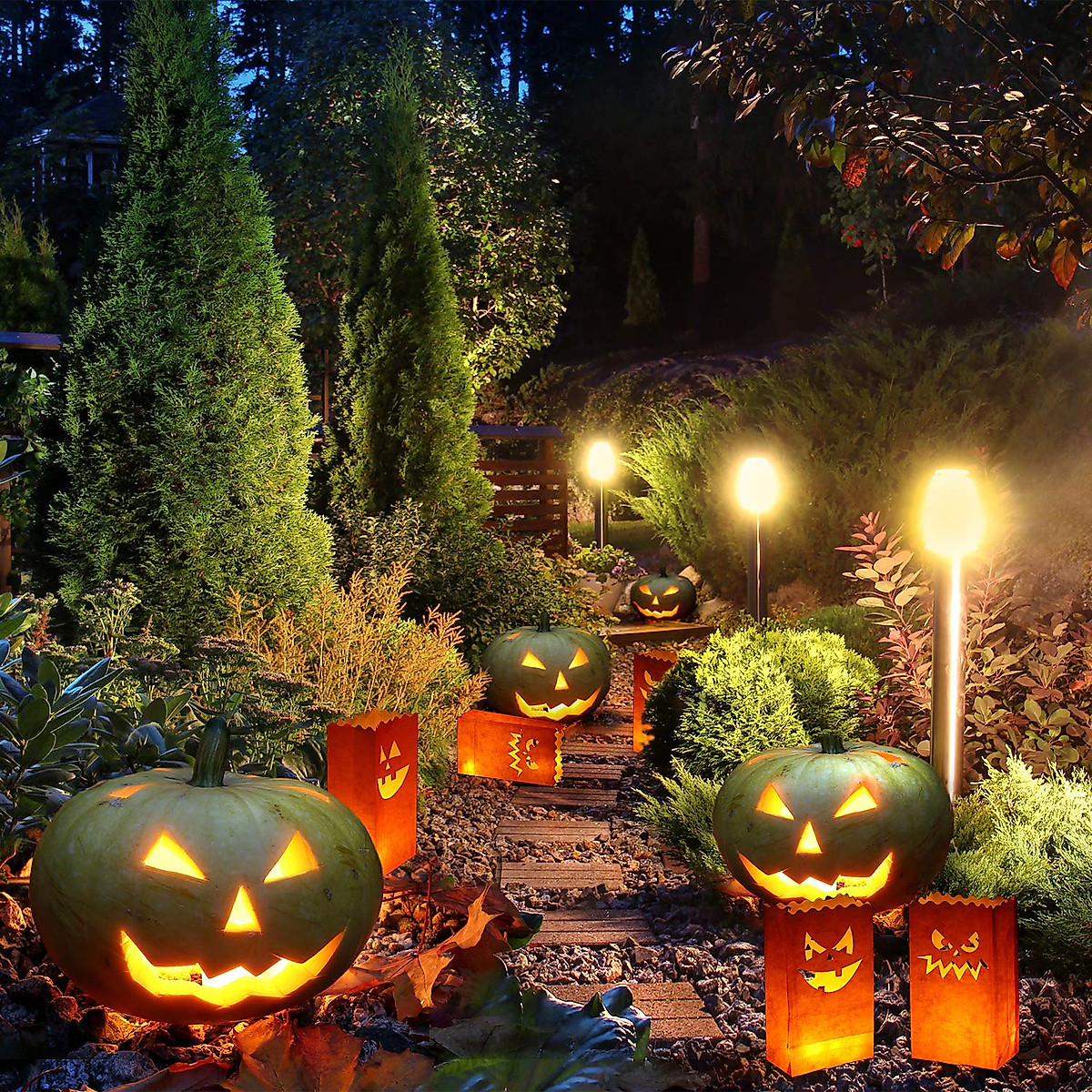 20 Pieces Halloween Pumpkin Bags Candle Luminary Bags Paper Lantern Bags for Halloween Wedding Party Decoration