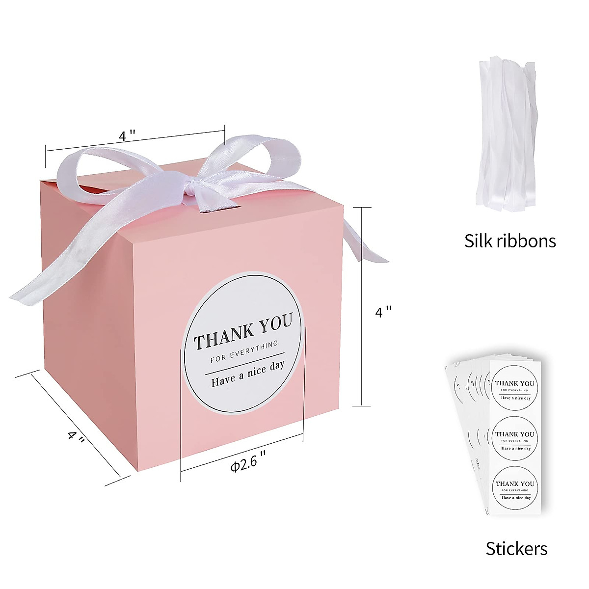 COTOPHER Pink Gift Boxes 4x4x4 inches 30 Pack Paper Gift Boxes with Lids for Gifts, Crafting, Wedding Party Favor, Cupcake Boxes, Bridesmaids Proposal Box,Small Gift Boxes with Ribbons and Stickers