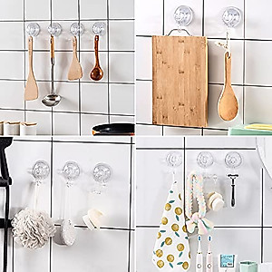 Suction Cup Hooks, BUDGET & GOOD Reusable Waterproof Shower Hook, 4Pcs Vacuum Suction Hooks - Razor Holder - Wreath Hook - Multi-Use for Bathroom Kitchen Office, Storage & Organization for Accessories