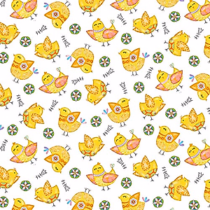 Quality Fabric Baby Chickens Yellow Chicks on White 100% Cotton 1/4 Yard (18x22)