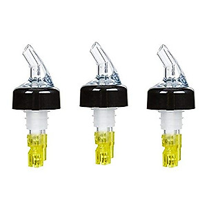 Tezzorio (Pack of 3) Measured Liquor Bottle Pourers, 1.5 oz, Clear Spout Bottle Pourer with Yellow Tail and Black Collar, Measured Pour Spouts