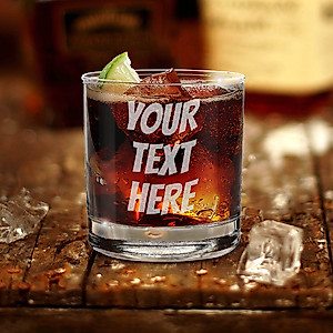 Personalized Your Text Here Engraved Bourbon Whiskey Glass 11 oz, Custom Drinking Rocks Glasses Gift for Him, Her