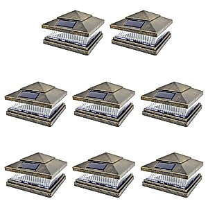 iGlow 8 Pack Vintage Bronze Garden 6 x 6 Solar SMD LED Post Deck Cap Square Fence Light Landscape PVC Vinyl Wood Bronze