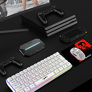 4 in 1 Wireless Gaming Keyboard Mouse and Converter with RGB Backlit Mini 61Key Ergonomic Honeycomb Shell 2.4Ghz USB Receiver Bluetooth Wired Adapter for PS4 PS3 Xbox Switch PC Mac Gamer Typist(White)