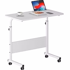 DlandHome Rolling Desk Adjustable Standing Desk, Mobile Side Table 31.4 Inches w/Wheels Adjustable C Table Movable Portable Laptop Computer Stand for Bed Sofa,White