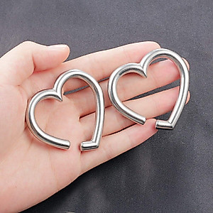 LADEMAYH Ear Weights for Stretched Ears, Heart 2g Gauges Earrings Dangle Gauges for Women, Silver Surgical Steel Ear Hangers Weighted Gauges Body Jewelry