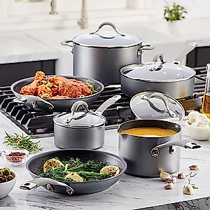 Circulon 84564 Elementum Hard Anodized Nonstick Cookware Set / Pots and Pans Set - 10 Piece, Gray