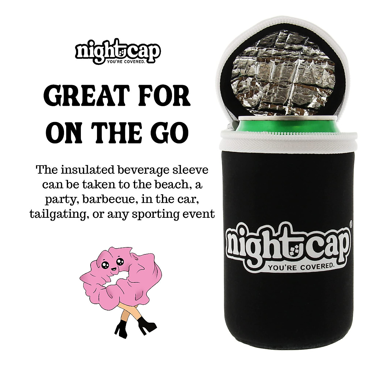 Nightcap Beer Can Cooler with Zippered Cover, Black - The Reusable, Insulated Can Cooler Sleeve Keeps Drinks Cold and Unwanted Particles Out - Easy to Hold Can Coozie Fits Most 12 oz Can Beverages