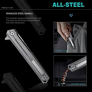 VIFUNCO Pocket Knife for Men, Tanto Folding Knives with Clip, EDC Pocket Knife/Slim Gentleman's Knife with Aluminum Handle, Tactical Knife with Flipper Open & Liner Lock for Outdoor Survival Camping