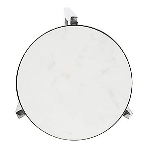 Kate and Laurel Aguilar Glam Drink Table, 8" x 8" x 23", Silver and White, Transitional Tea Table and Plant Stand with Marble Tabletop