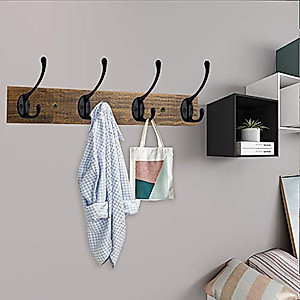 IBosins Wall Mounted Coat Rack, Entryway Hanging Coat Rack, Metal Wood Coat Rack with 4 Black Literary Rustic Hooks Rail for Coat, Scarf, Bag, Towel, Key, Cap, Cup, Hat (Brown)