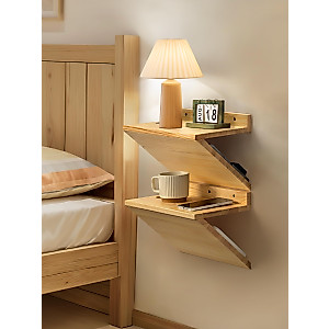 Sivapleso Floating Nightstand Set of 2, Natural Solid Wood Floating Bedside Tables Small Wall Mounted Nightstand Hanging for Bedroom