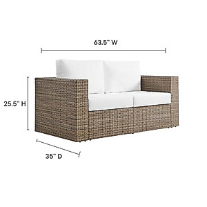 Modway Convene Outdoor Synthetic Rattan Loveseat in Cappuccino/White