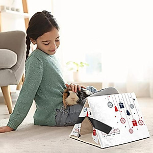 enheng Small Pet Hideout Merry Christmas Ornaments-01 Hamster House Guinea Pig Playhouse for Dwarf Rabbits Hedgehogs Chinchillas