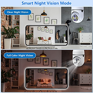 Light Bulb Security Camera, Upgrade 10X Digital Zoom Light Bulb Camera, WiFi Dual Lens Indoor Outdoor Light Socket Security Camera with APP/Color Night Vision/Motion Tracking/Two-Way Audio