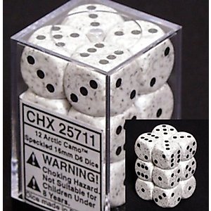 Chessex Dice d6 Sets: Arctic Camo Speckled - 16mm Six Sided Die (12) Block of Dice