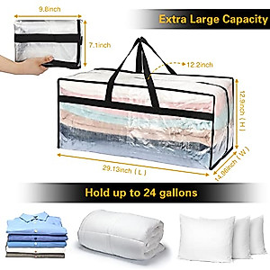 Fixwal Heavy Duty Extra Large Clear Moving Bags 4 Pack Oversized Storage Bags Totes with Backpack Straps Strong Handles, Zippers Packing Moving Supplies for College Dorm Essentials, Space Saving