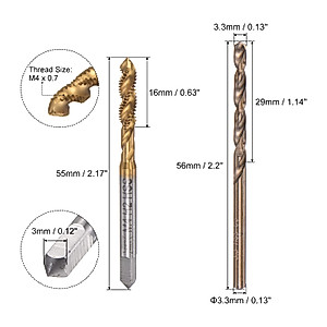 uxcell M4 x 0.7 Spiral Flute Tap 3.3mm Drill Bit Set, Metric Titanium Plated M35 Cobalt High Speed Steel Machine Threading Screw Tap Drilling Tool