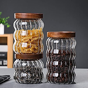 LUCKTE Glass Food Storage Container Jar with Airtight Seal Acacia Wood Lids Clear Glass canister Coffee, Bean,Tea,Spice Containers Sugar,Cookies,Nuts,Snack,Candy Jar
