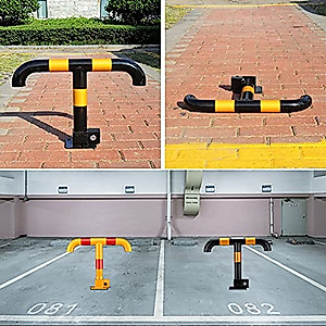 T-Shaped Heavy Duty Car Parking Space Lock Bollard Folding Lane Parking Barriers Security Posts for Private, Business, with Screws & Key (Yellow 550x400mm) (Black 550x400mm)