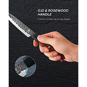 KYOKU 4.5" Utility Knife, Japanese Kage Series Tomato Knife with Rosewood Handle, Sharp 3 Layer High Carbon Steel Kitchen Knife with Gift Box for Meat Vegetable Fruit Cutting Slicing Chopping