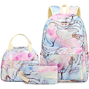 LOIDOU Backpack for Teen Girls Bookbags School Backpack with Lunch Box and Pencil Case 3 in 1 School Bags Set