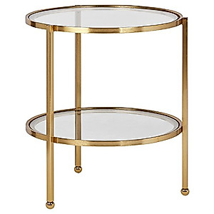 Amazon Brand – Rivet Modern Round Metal Coffee Table, 18.5"H, Gold and Glass