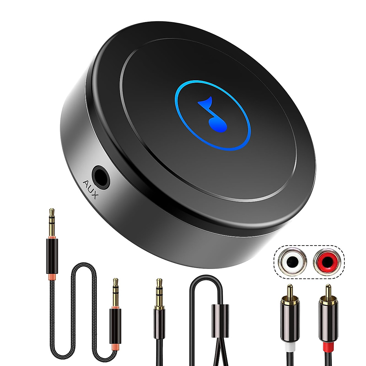 Bluetooth Receiver, Bluetooth Audio Adapter for Home Stereo, Speaker with AUX 3.5mm / RCA Input, Low Latency and HD Audio, Pair with Phone, PC, TV, Dual-Device Connection