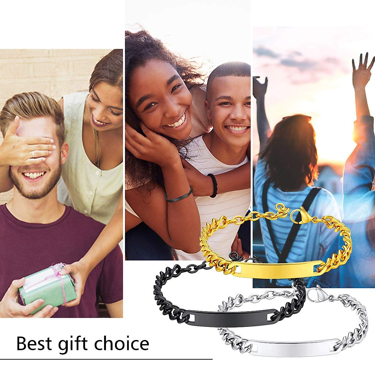 FindChic Custom ID Bar Bracelets for Men Women Stainless Steel Chunky Cuban Link Chain 7inch Wrist Links Inspiration Bracelets Couples Name Plate Matching Bangles Jewelry Gift