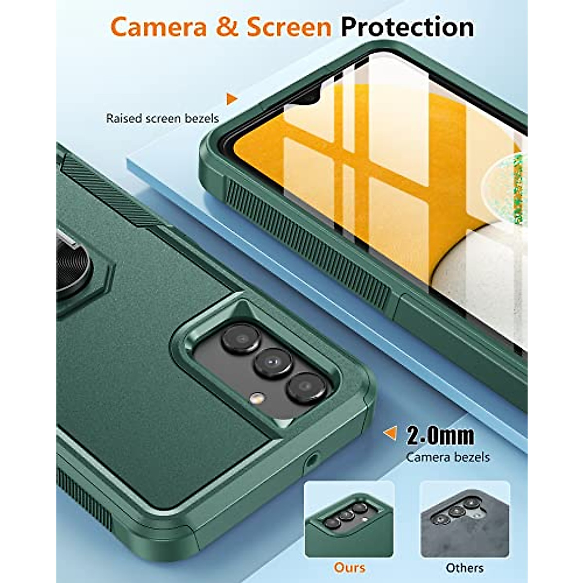 JXVM for Samsung Galaxy A13 4G-5G Case: with 2 Pack Tempered Glass Screen Protector Shockproof Kickstand Protective Cover Hybrid Design A135g Phonecase Protector Galaxya13 Cell Phone Cover for A 13 5G