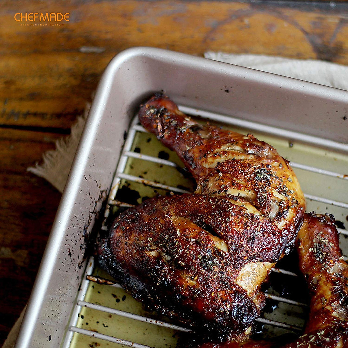 CHEFMADE Roasting Pan with Rack, 13-Inch Non-Stick Rectangular Deep Dish Oven-BBQ Bakeware for Oven Baking 9" x 13" x 2.4" (Champagne Gold)