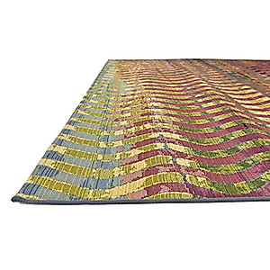 Unique Loom Outdoor Modern Collection Area Rug - Wavy (5' 3" x 8' Rectangle, Multi/ Beige)