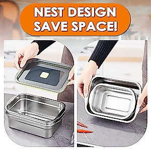 SUBRON 2Pcs Stainless Steel Food Storage Containers with Airtight Lids Set, Stackable Leak Proof Metal Lunch Bento Box Dishwasher & Freezer Safe (51+64oz