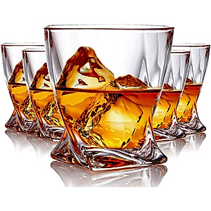 Whiskey Glasses set of 2 - Crystal Old Fashioned Rock Glass Scotch Bourbon and Spirits 10 Ounce Liqueur Tumbler with Side Rest