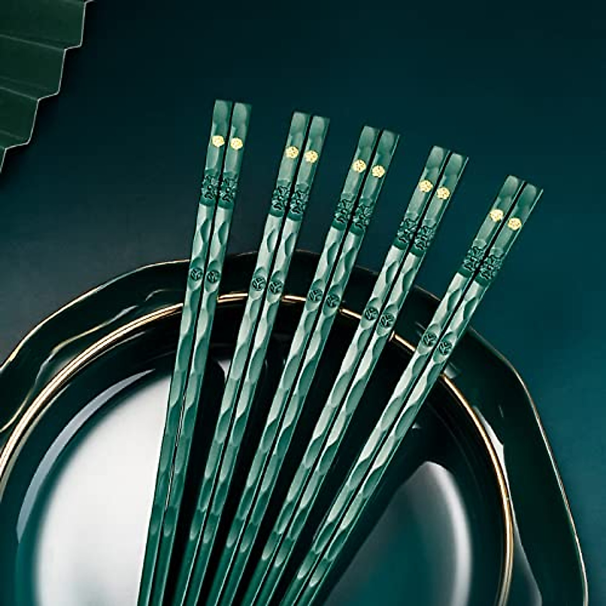 5 Pairs Food Grade Polymer Laser Engraving Japanese Chopsticks, Squared Edge Non-Slip Reusable Sushi Sticks Hashi Handmade Christmas Gift (Five pairs antique chopsticks)