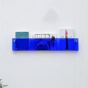 KWOKING Scandinavian Floating Bookcase Acrylic Closed Back Bookshelf Transparent Acrylic Bookshelf Book Storage Rack Wall Newspaper Picture Album Book Rack Display Stand Blue 31.5" L x 2" W x 5.9" H