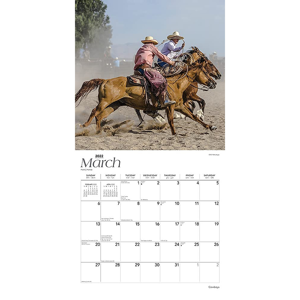 Cowboys 2022 12 x 12 Inch Monthly Square Wall Calendar, USA United States of America Rural Country